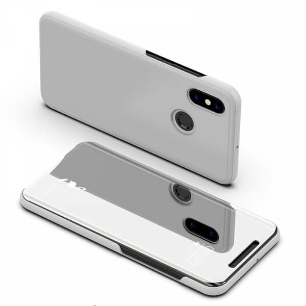 Zrcadlový plastový flip obal pro Xiaomi Redmi Note 6 Pro - stříbrný ...