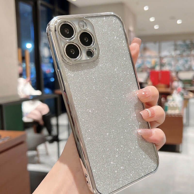 Ochranný silikonový obal se třpytkami Apple iPhone 12 - stříbrný ...